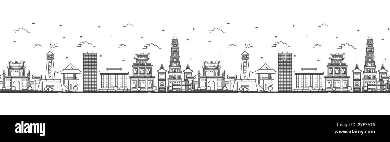 Seamless pattern with outline Hanoi Vietnam City Skyline with Modern ...