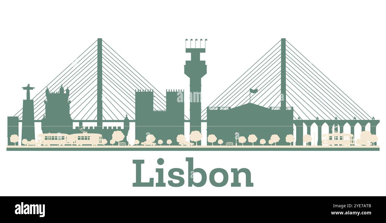 Abstract Lisbon Portugal city skyline silhouette with colored buildings ...