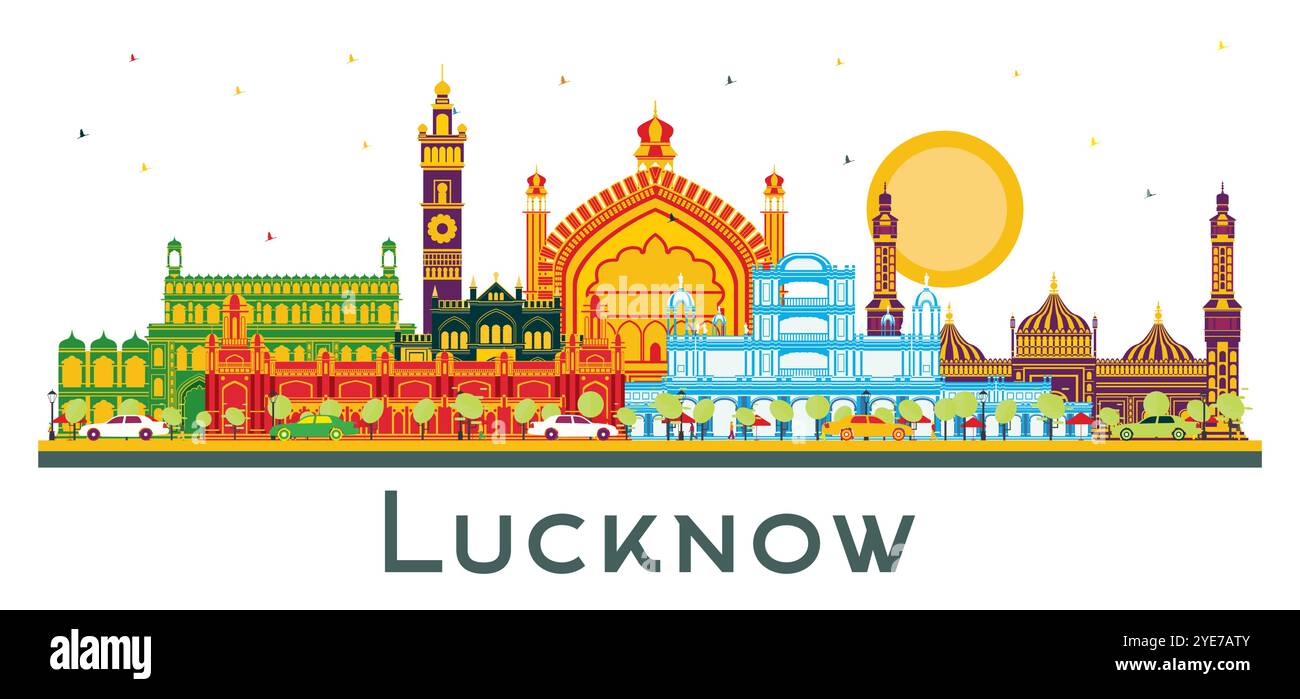 Lucknow India City Skyline with Gray Buildings isolated on white ...