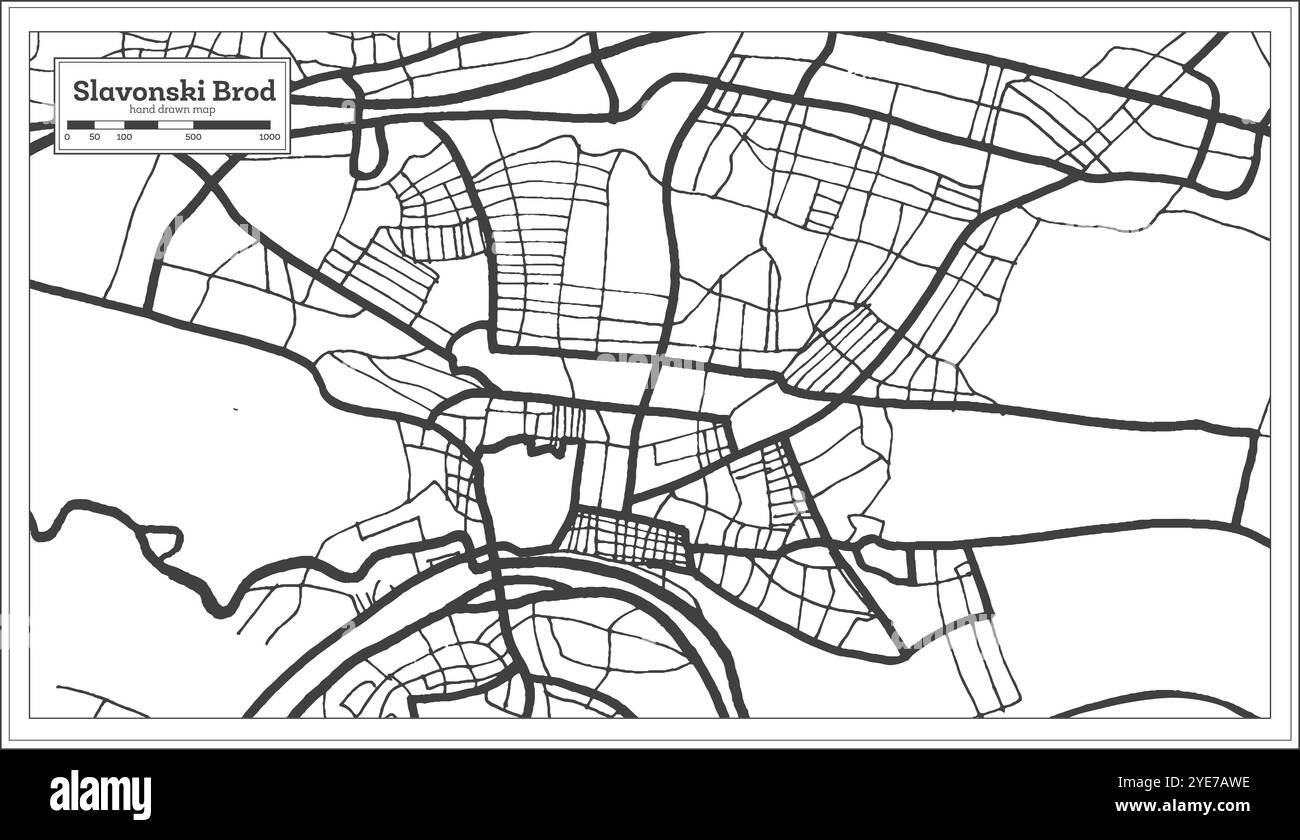 Slavonski Brod Croatia City Map in Black and White Color in Retro Style ...