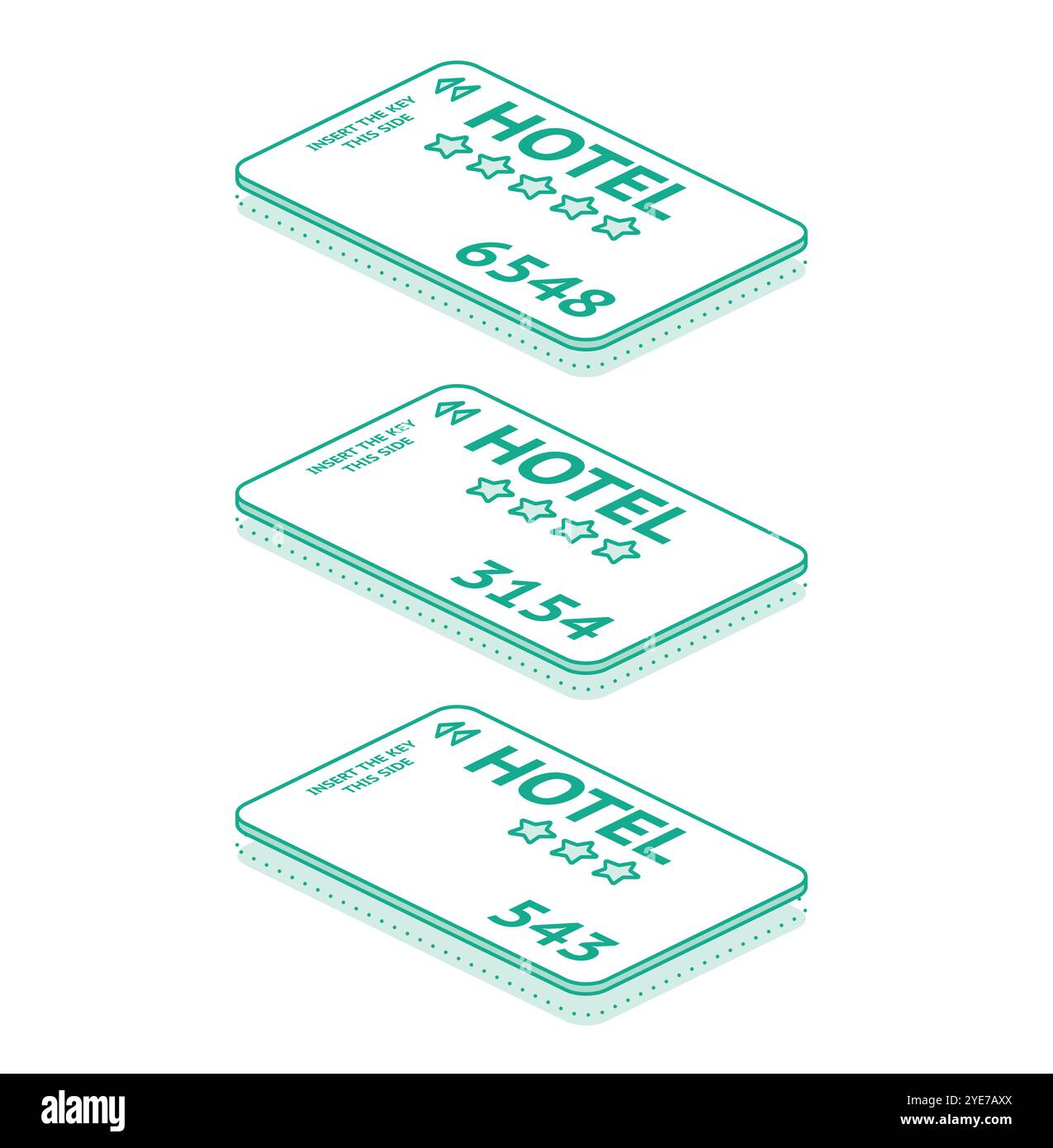 Isometric plastic hotel key card. Electronic system for lock and unlock ...