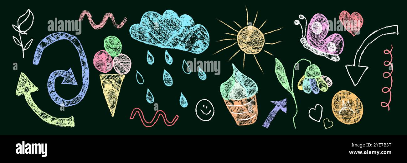 Kid crayon doodle hand drawn line. Chalk brush paint vector element ...