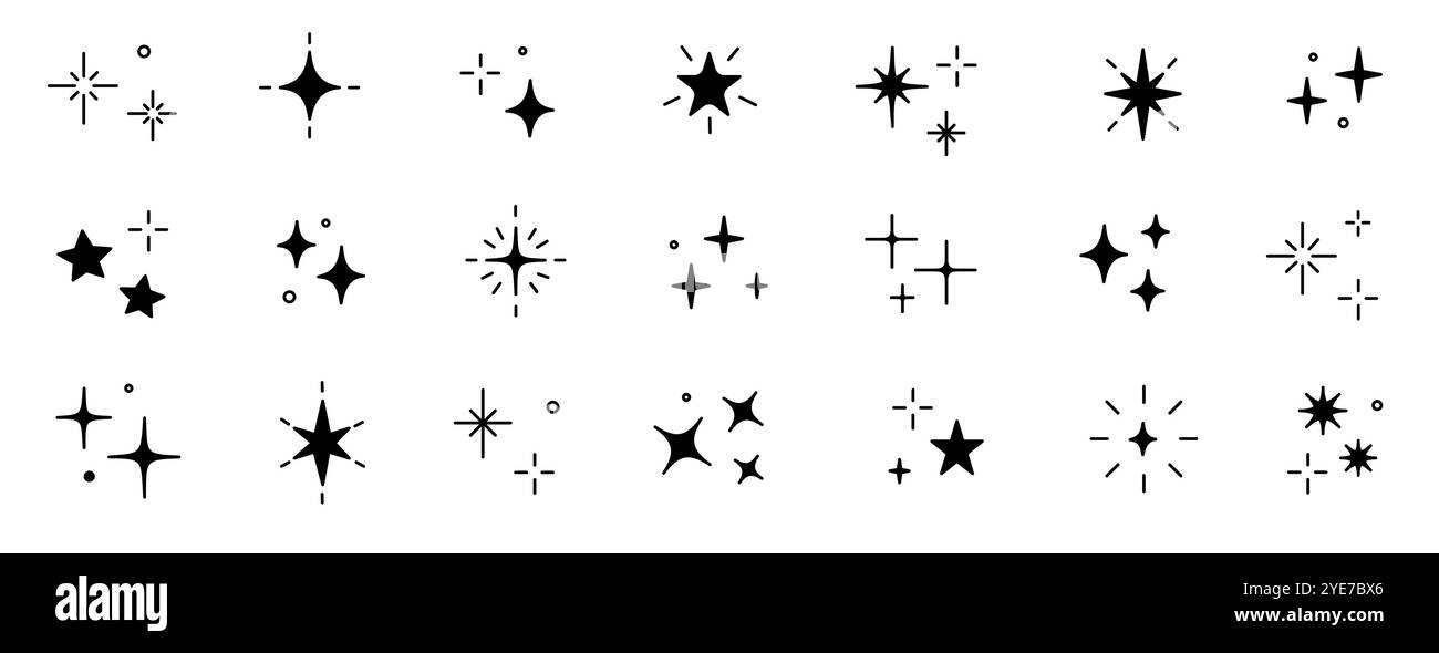 Twinkle star vector glitter bright magic light icon. Star twinkle glitter spark outline shine ...