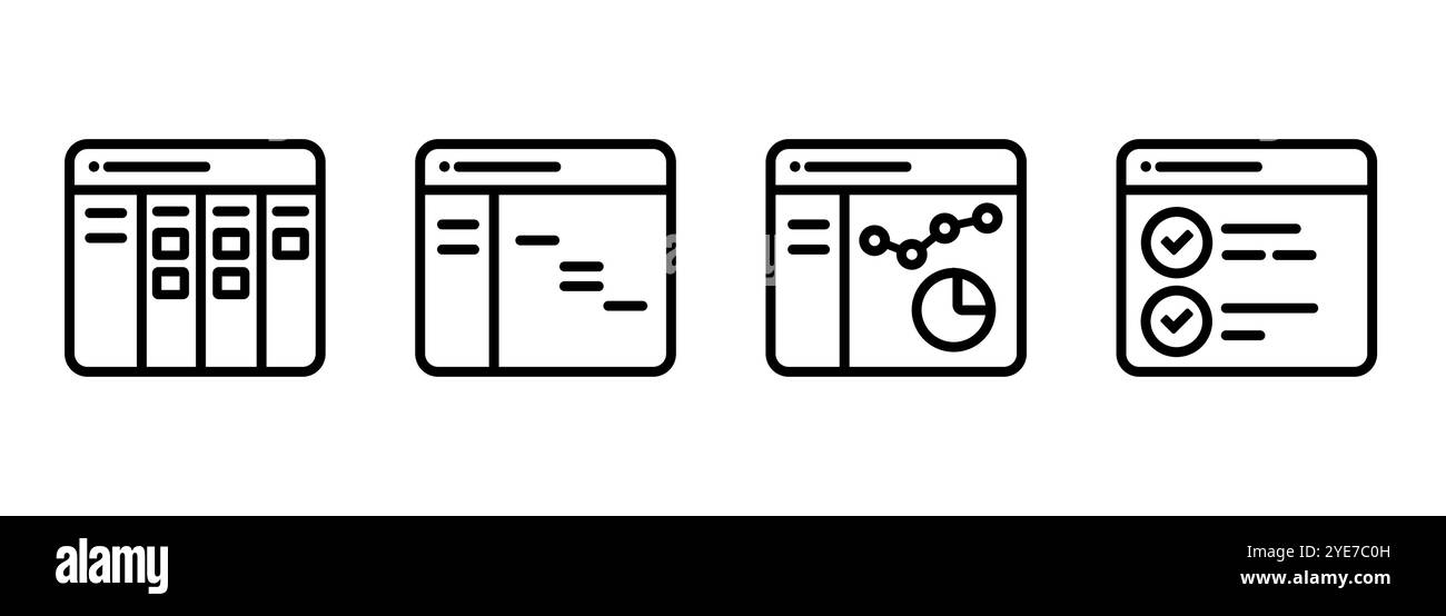 Project management software icon set stroke outline illustration symbol ...