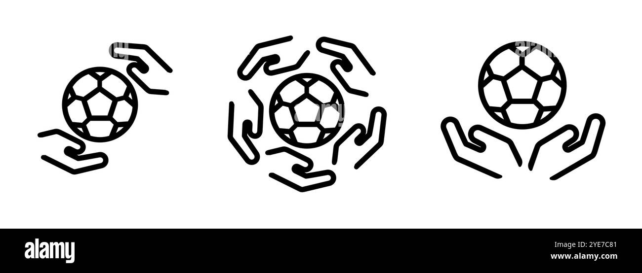 soccer hand with ball icon set illustration line outline stroke symbol ...