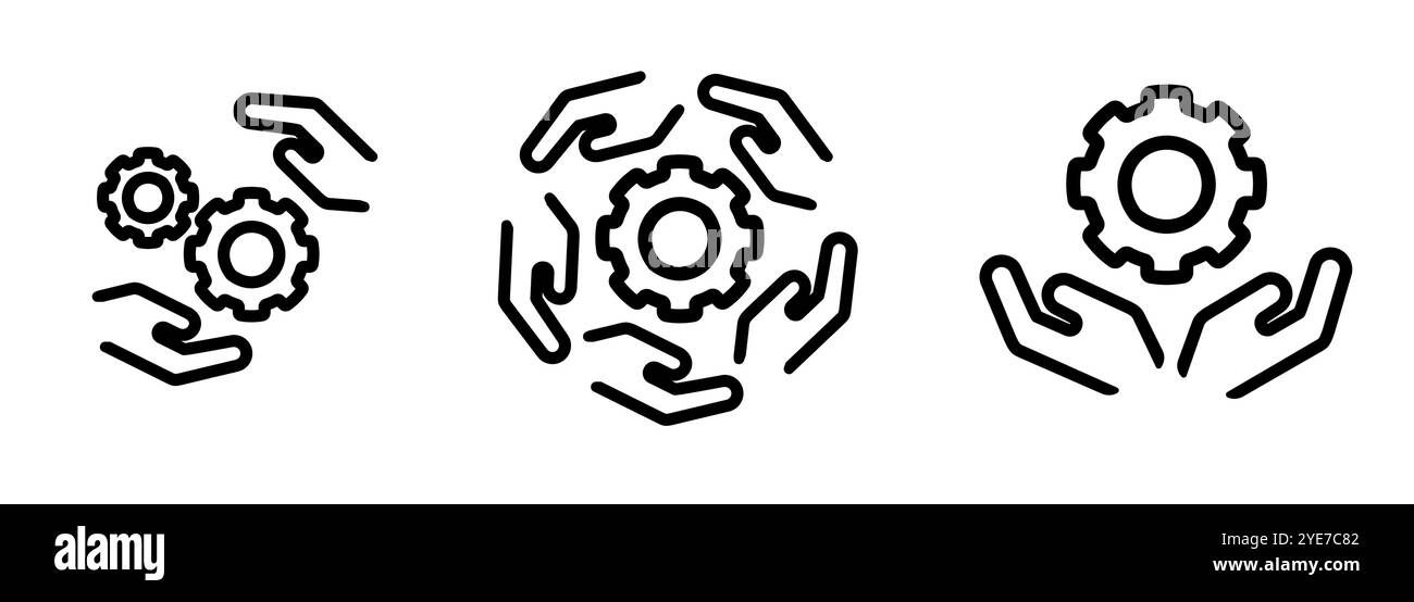 gear cogs cogwheel and hand icon set illustration line outline stroke ...