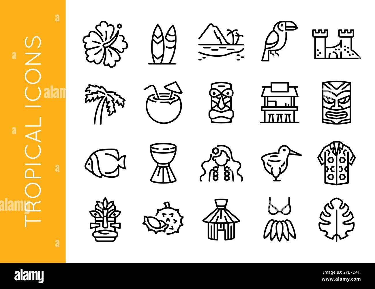 Tropical Icons - Set of 20 Beach and Vacation Symbols Stock Vector ...