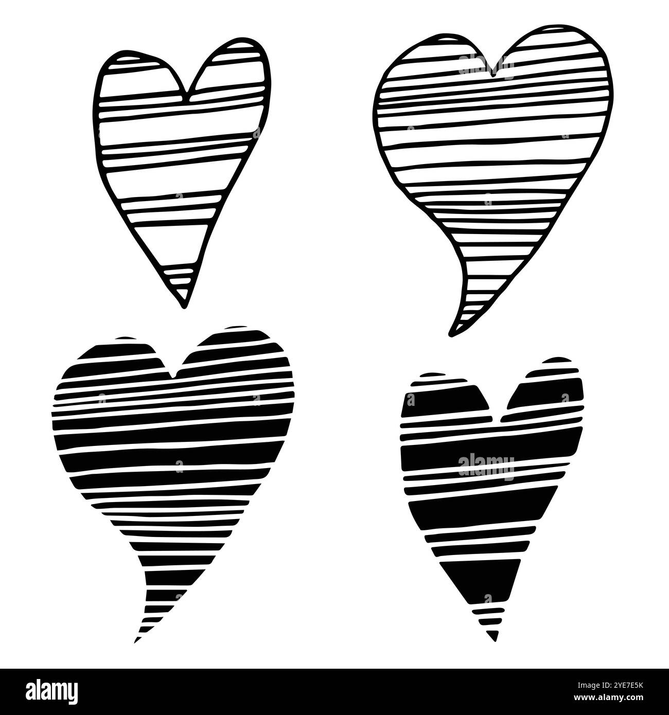 Heart Clipart Icon Set. 4 love elements with horizontal lines ...