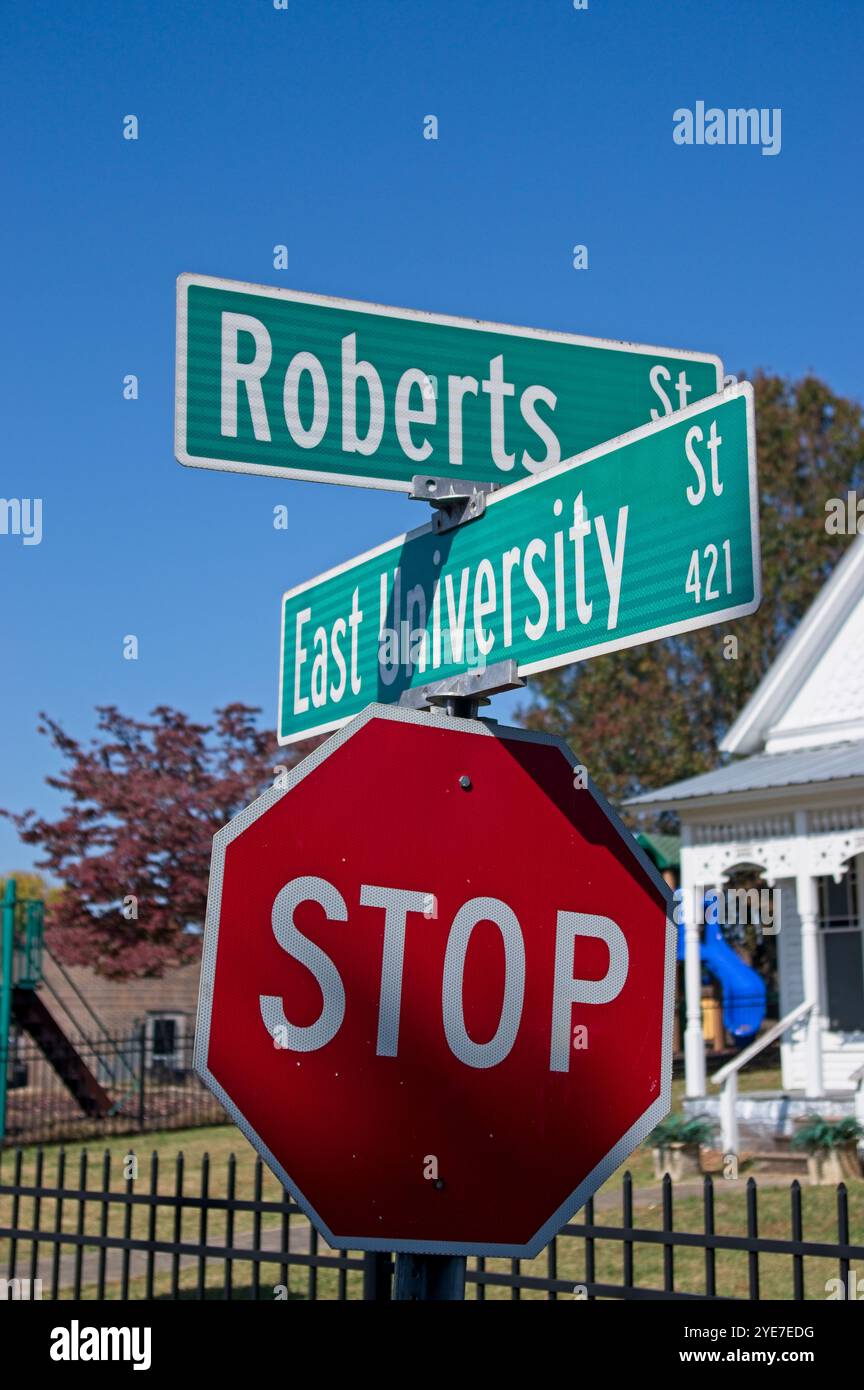 Stop sign with road names Stock Photo - Alamy