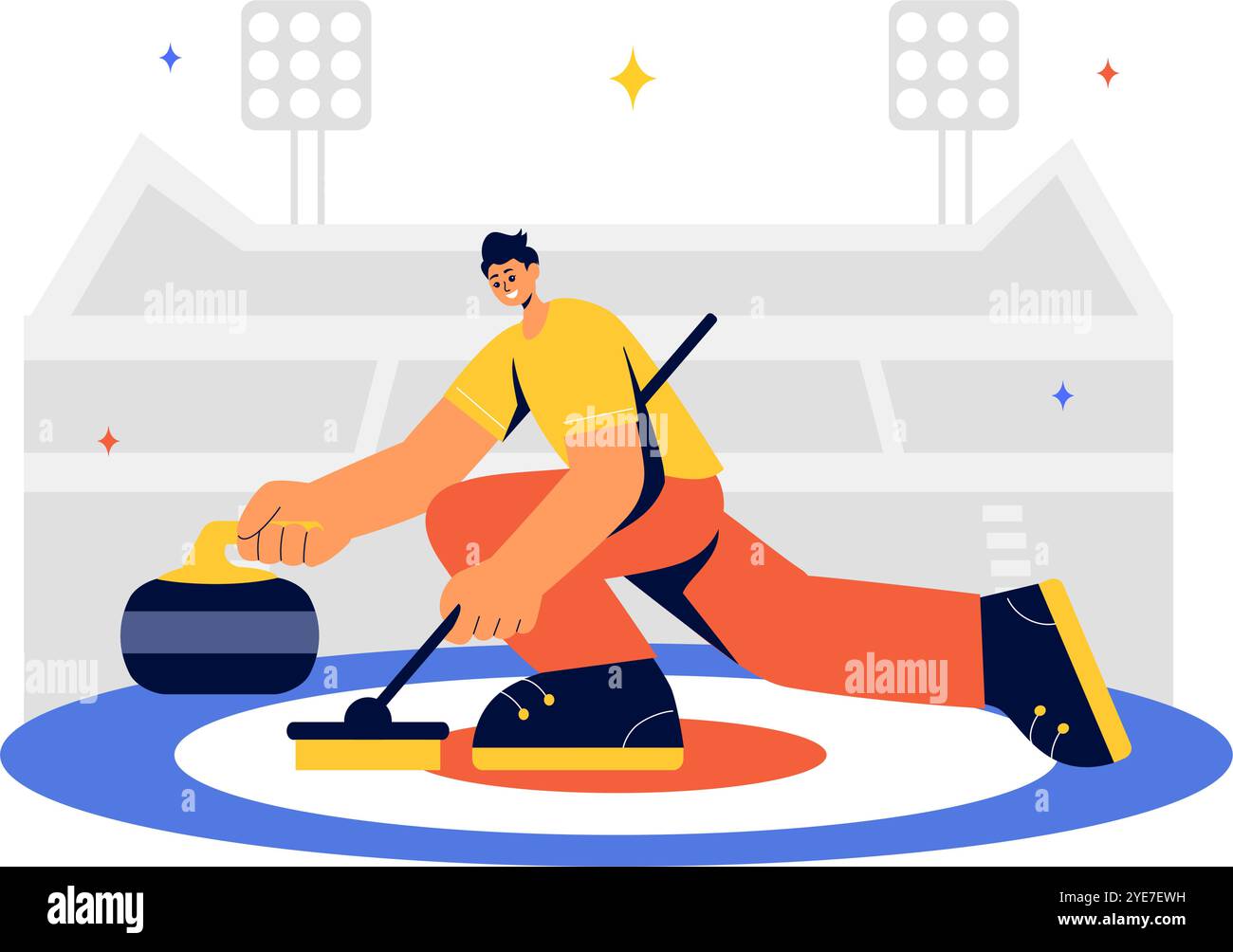 Curling Sport Vector Illustration featuring a Team Playing the Game ...