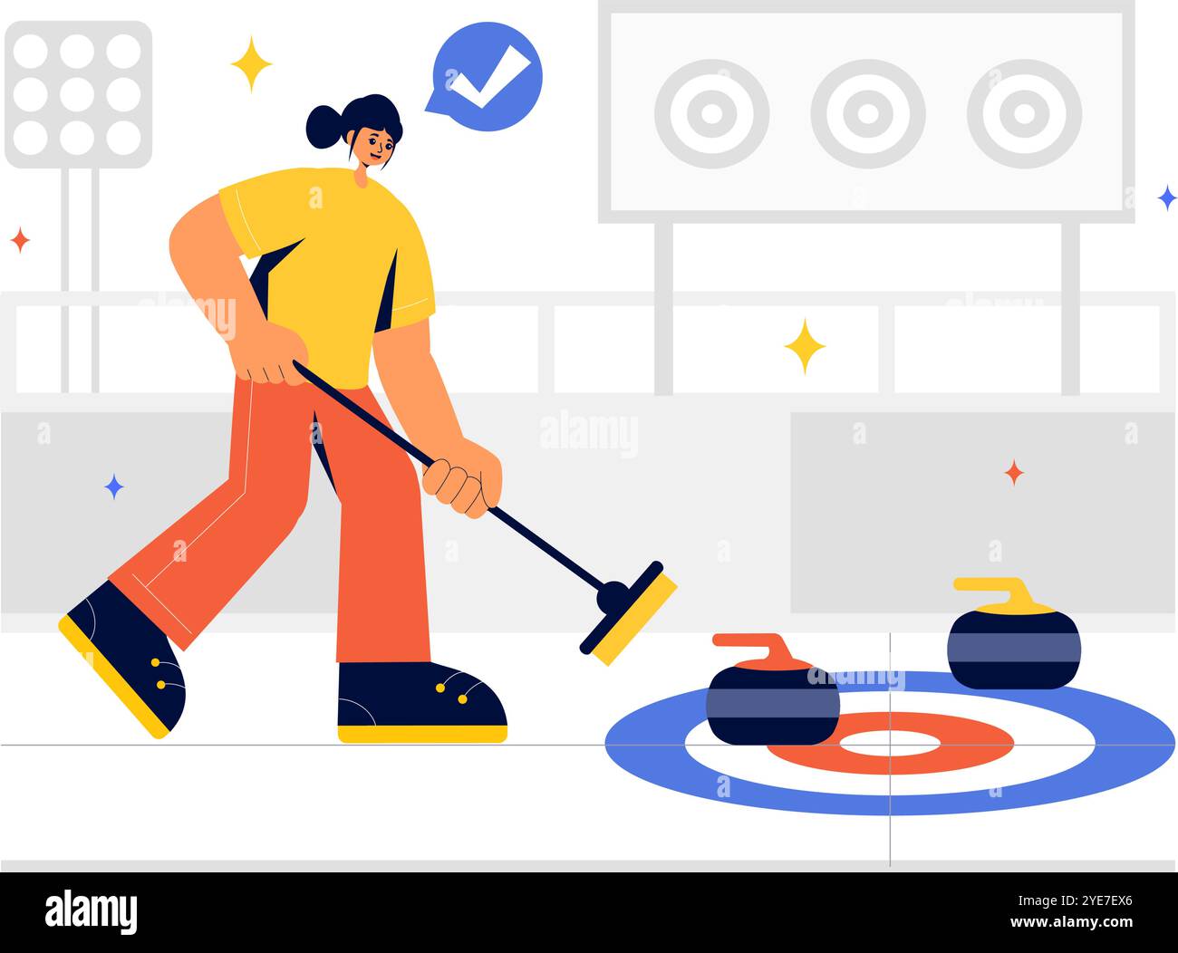 Curling Sport Vector Illustration featuring a Team Playing the Game ...