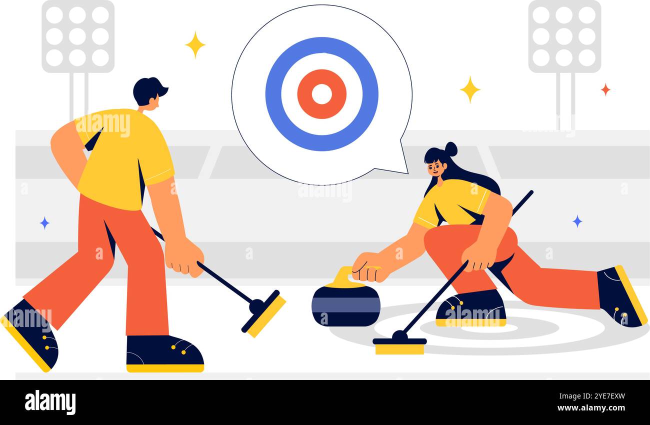 Curling Sport Vector Illustration featuring a Team Playing the Game ...