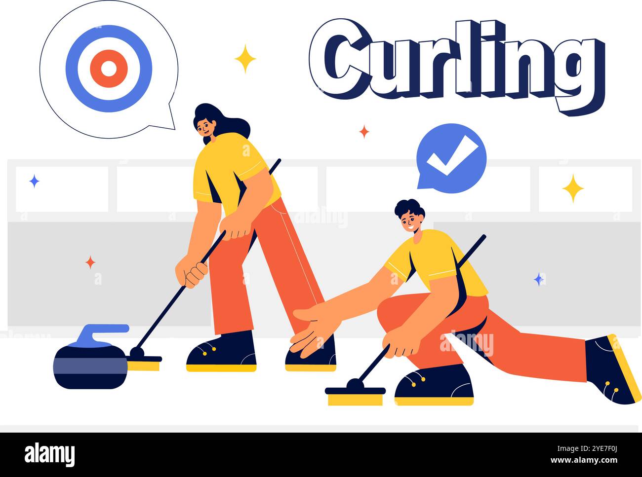 Curling Sport Vector Illustration featuring a Team Playing the Game ...