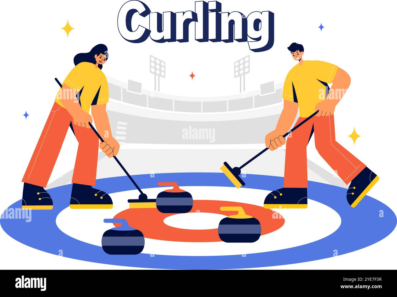 Curling Sport Vector Illustration featuring a Team Playing the Game ...