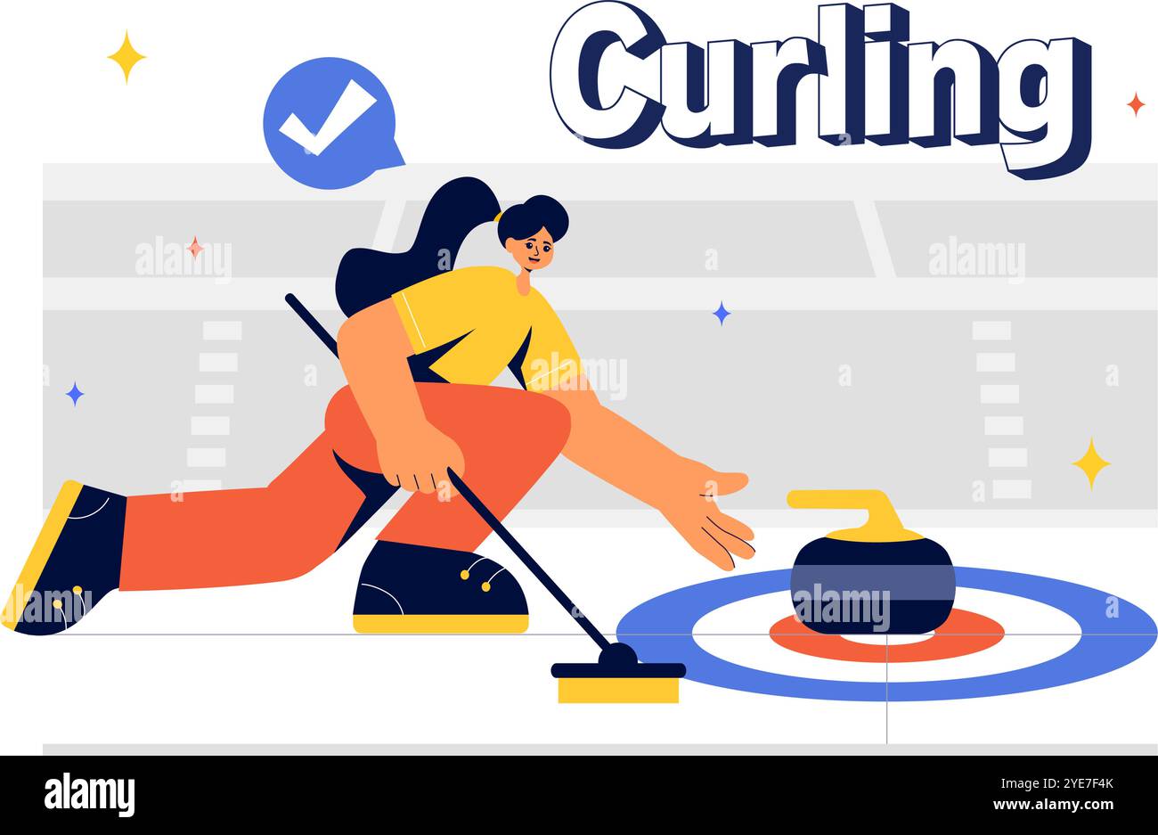 Curling Sport Vector Illustration featuring a Team Playing the Game ...