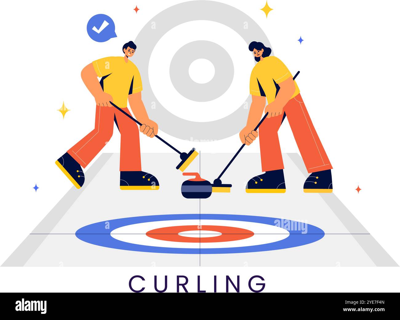 Curling Sport Vector Illustration featuring a Team Playing the Game ...