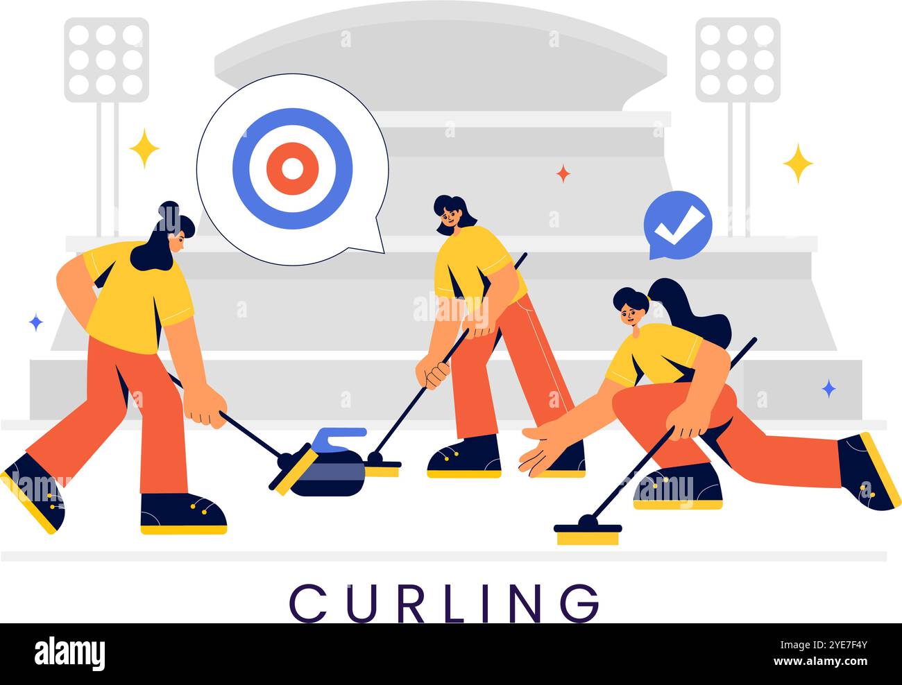 Curling Sport Vector Illustration featuring a Team Playing the Game ...