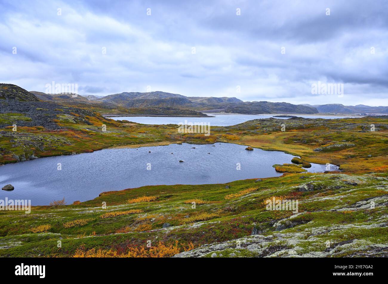Amazing landscape with lakes and mountains of wild nature in autumn on ...
