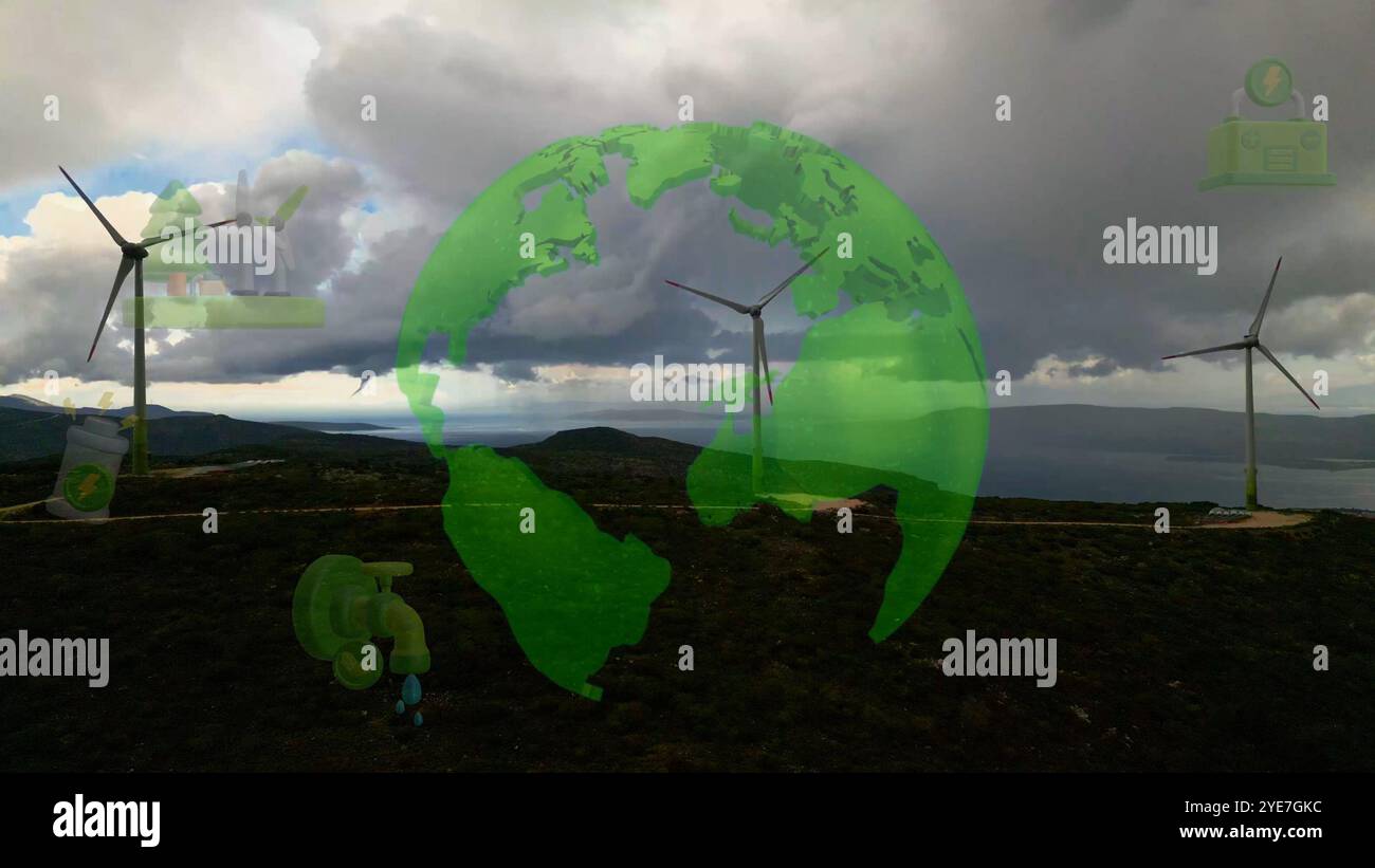 Alternative Energy. Wind farm. Aerial view of horizontal-axis wind ...