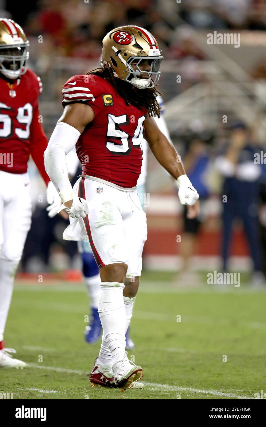 San Francisco 49ers linebacker Fred Warner (54) reacts after a play in ...