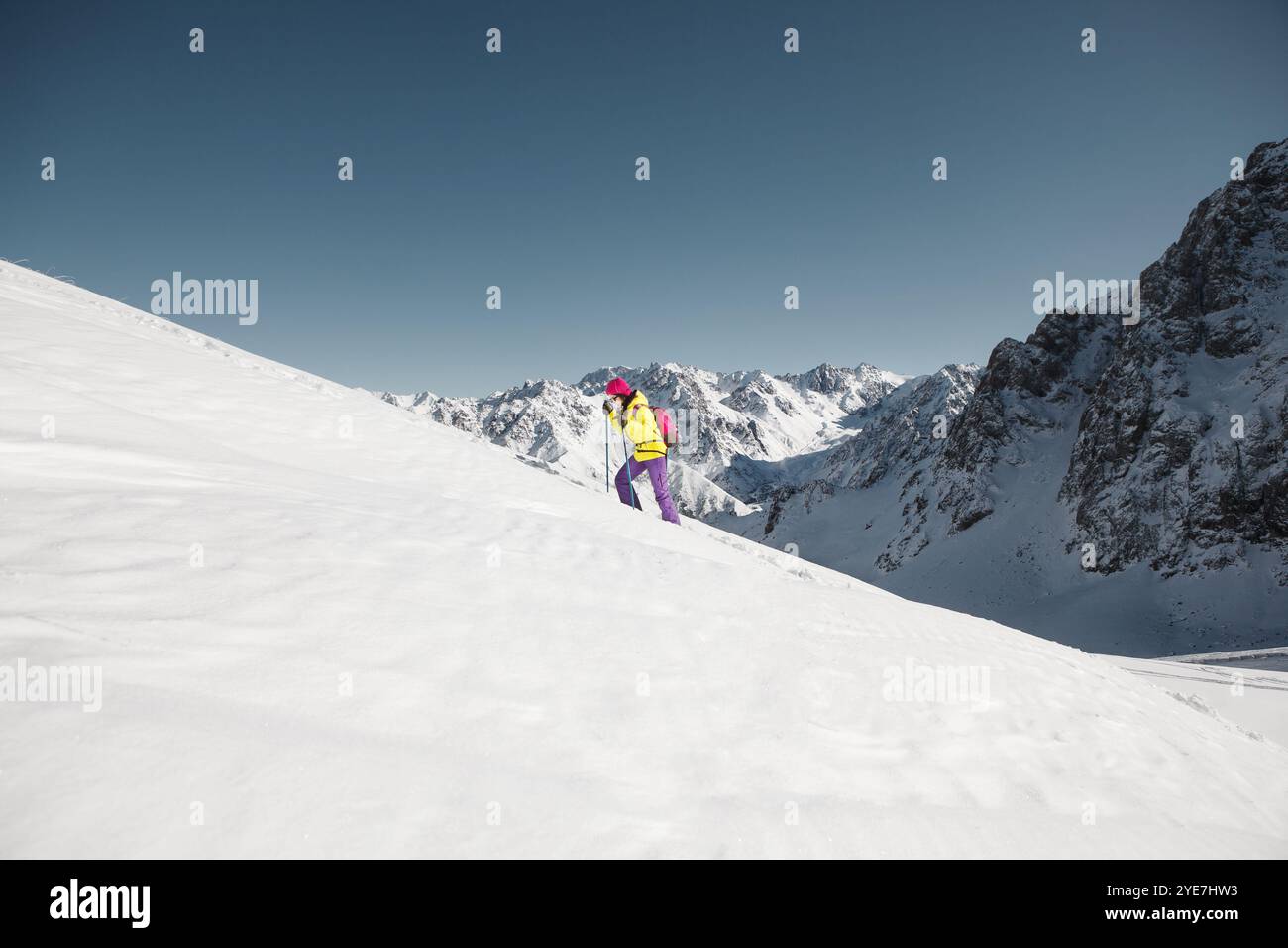 Person Skiing Down Snow Covered Mountain Stock Photo - Alamy