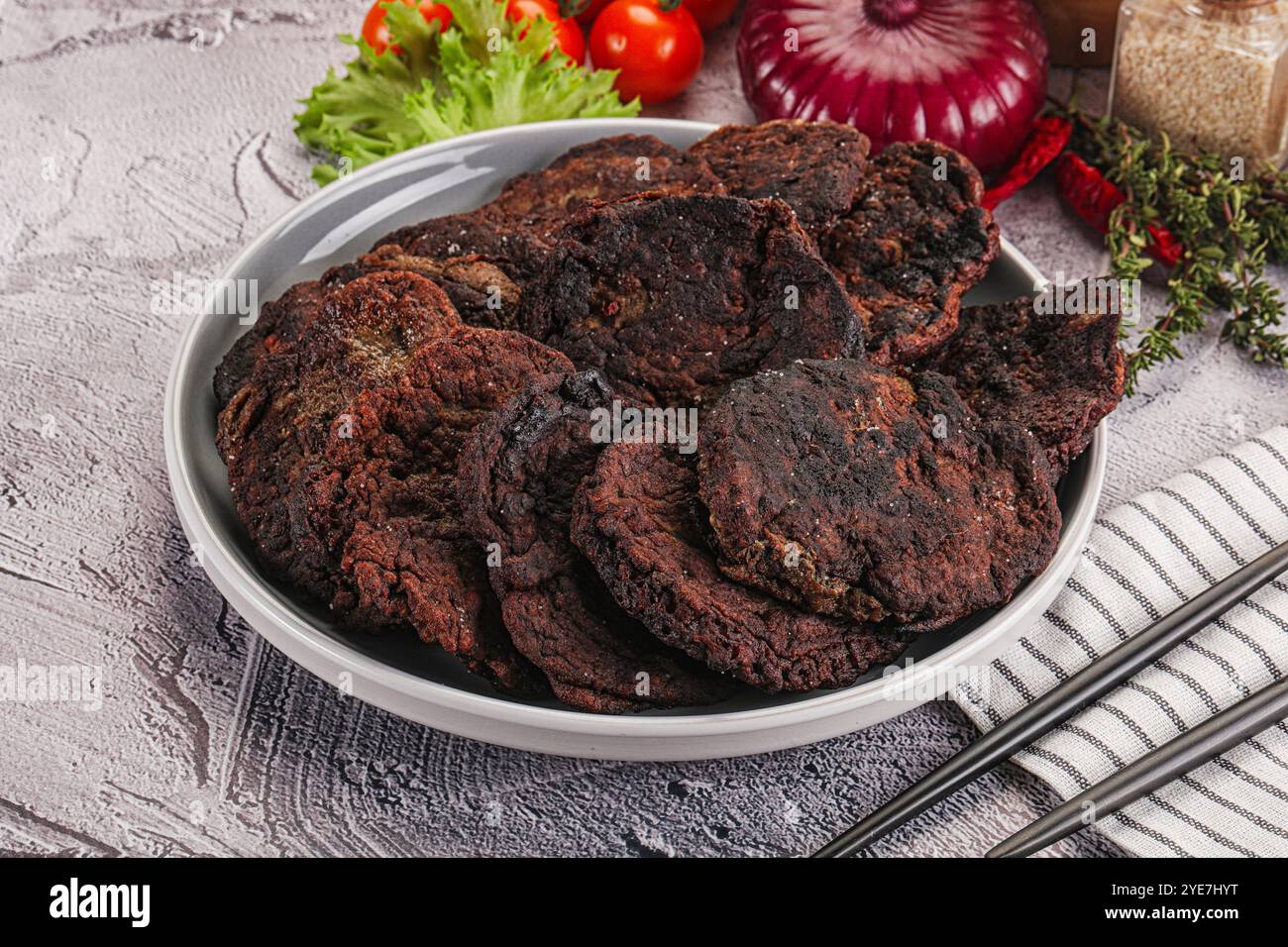 Liver pancakes snack in the bowl Stock Photo - Alamy