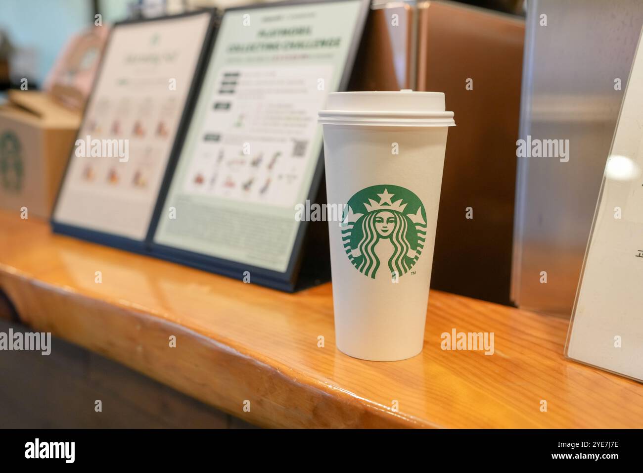 Starbucks coffee shop store food restaurant morning front entrance hi ...