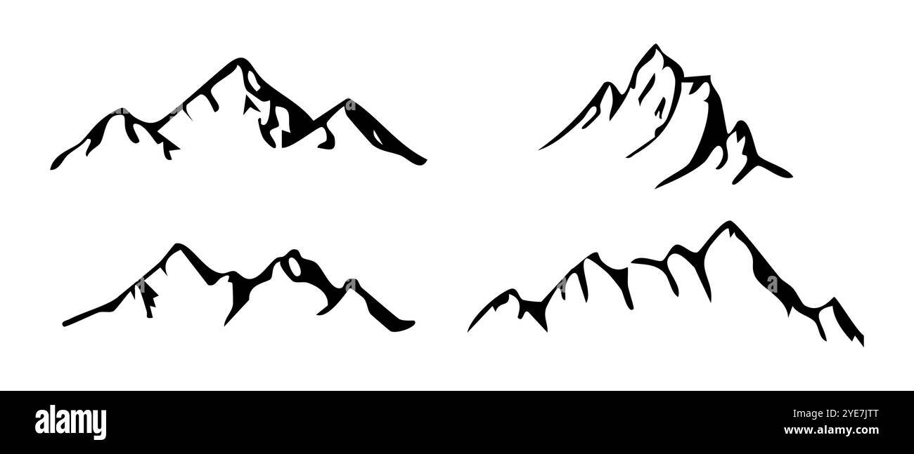 Mountain ridge, snowy peak, line wild nature. Hand drawn landscape, map ...