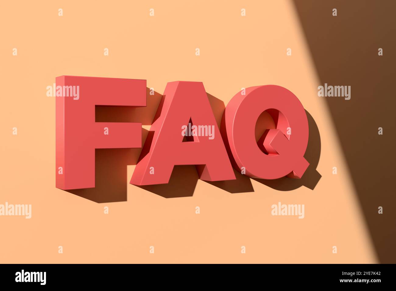 The acronym FAQ Frequently Asked Questions hanging on a peach colored ...