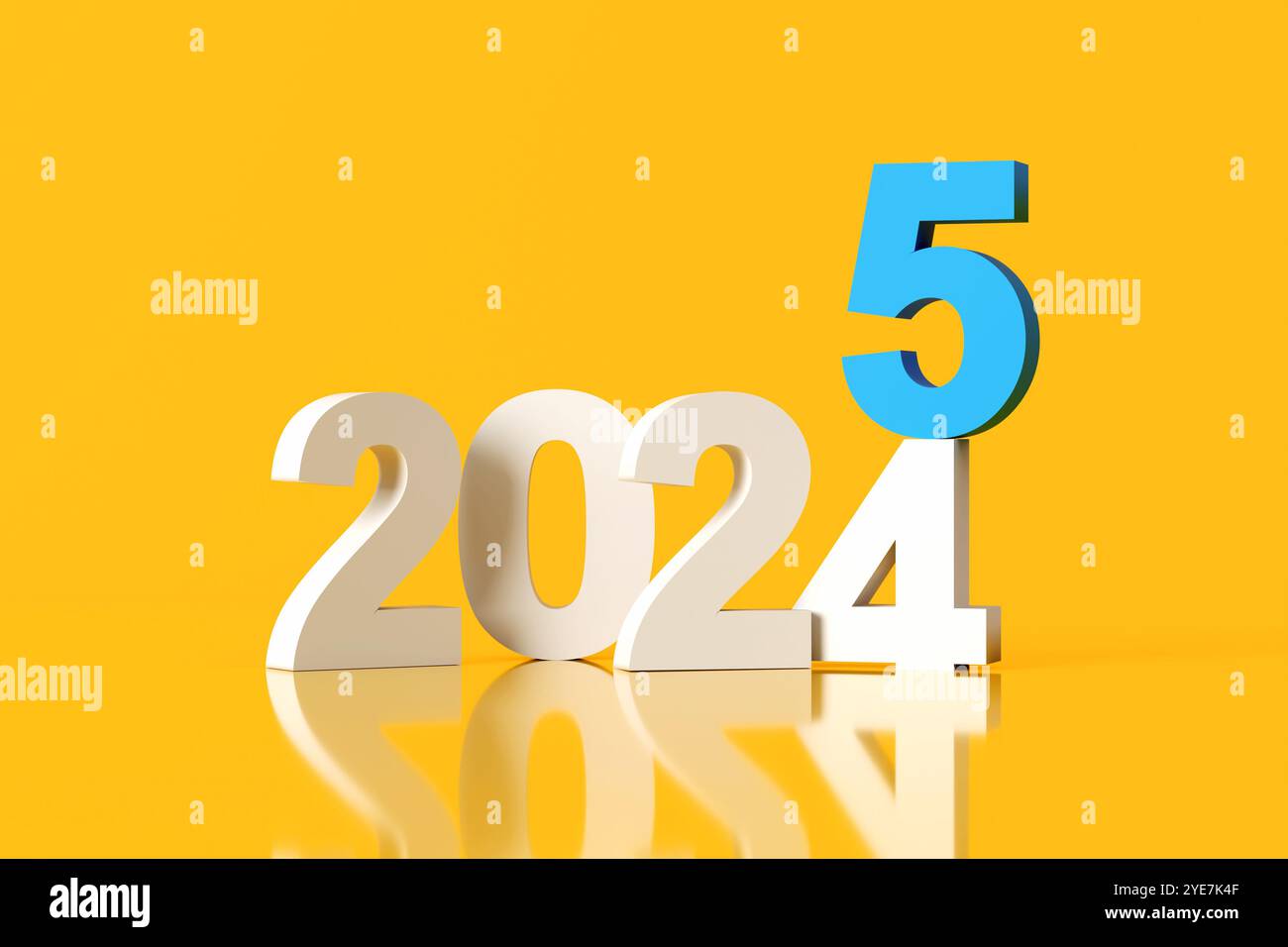 2025 new year concept. 3d illustration of the number 2024 changing to 2025, with the number five ...