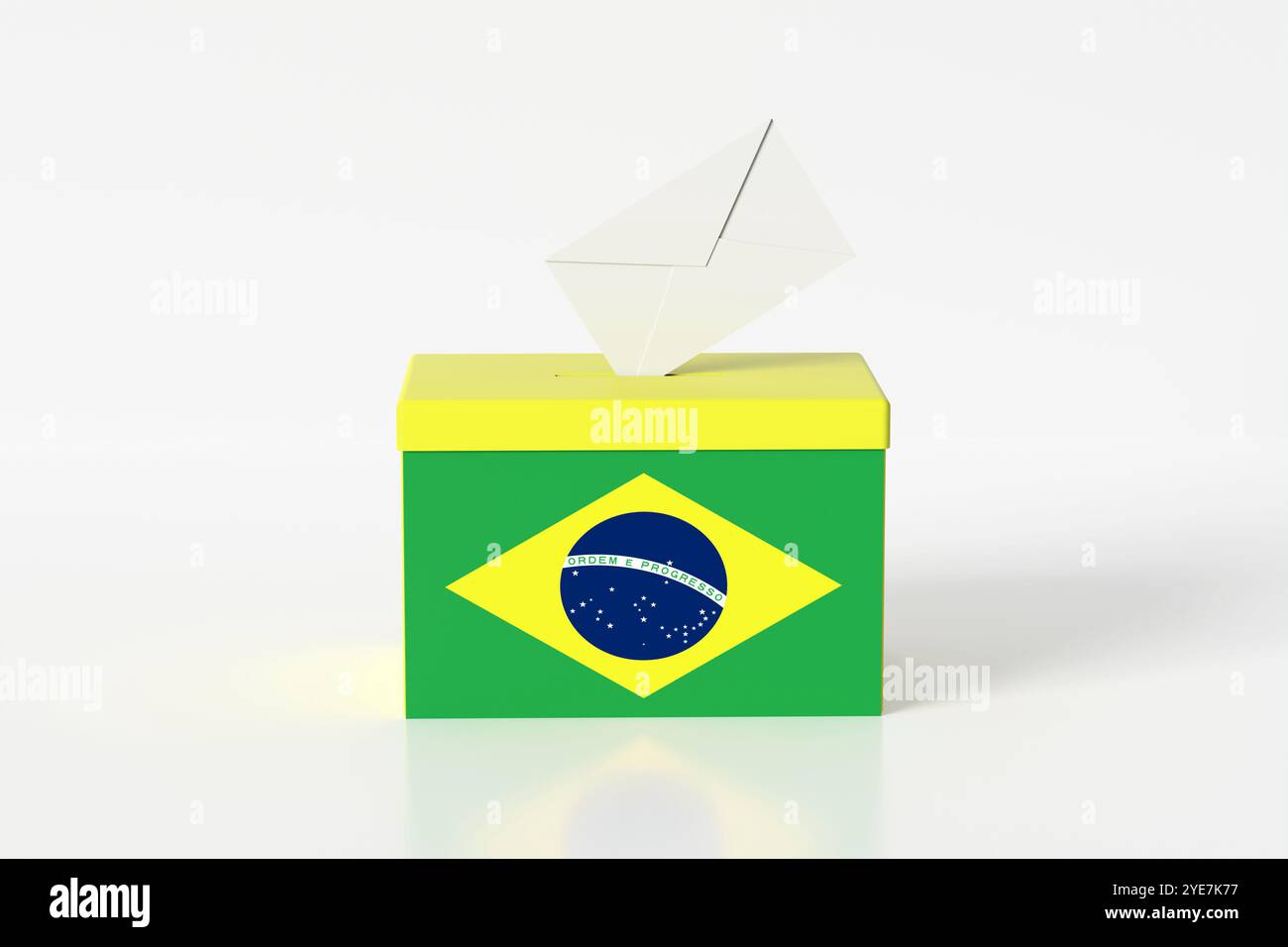 Ballot box with brazilian flag is receiving an envelope, symbolizing ...