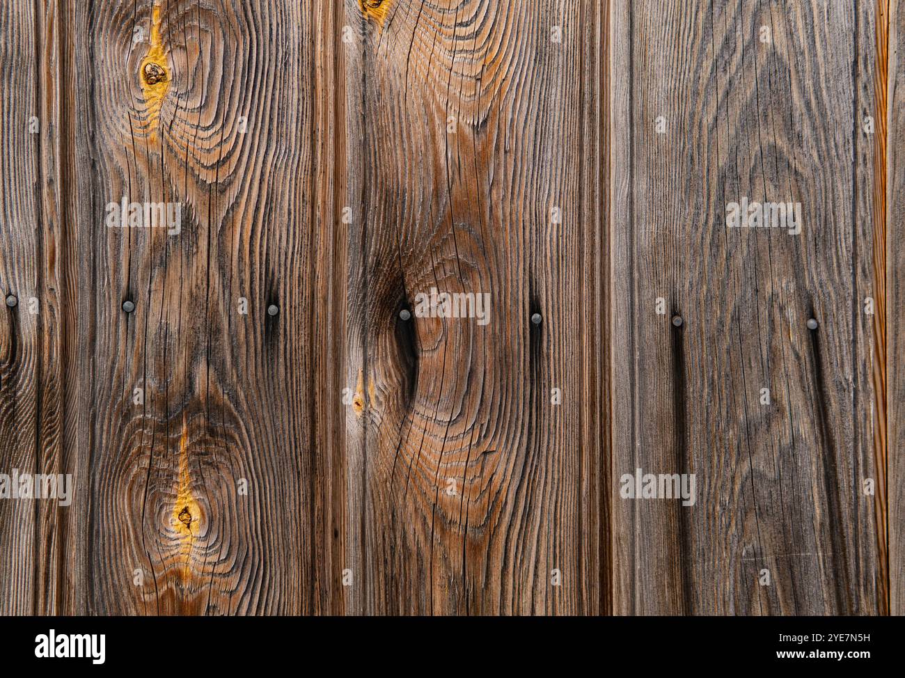detail of an old wooden wall with nails in the wall Stock Photo - Alamy