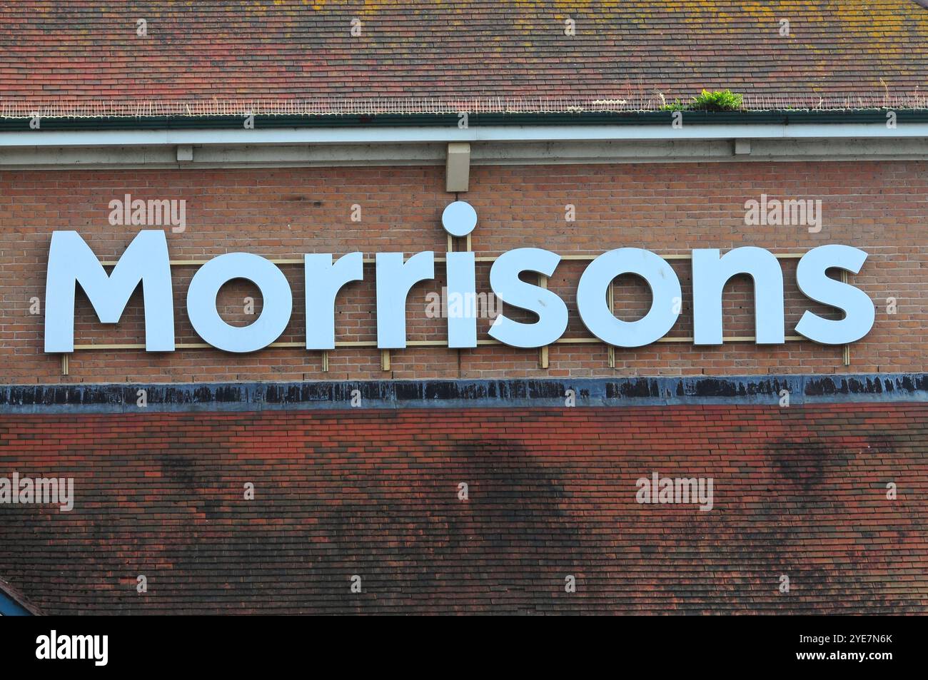 Morrisons supermarket sign in Bridport, Dorset, UK Stock Photo - Alamy