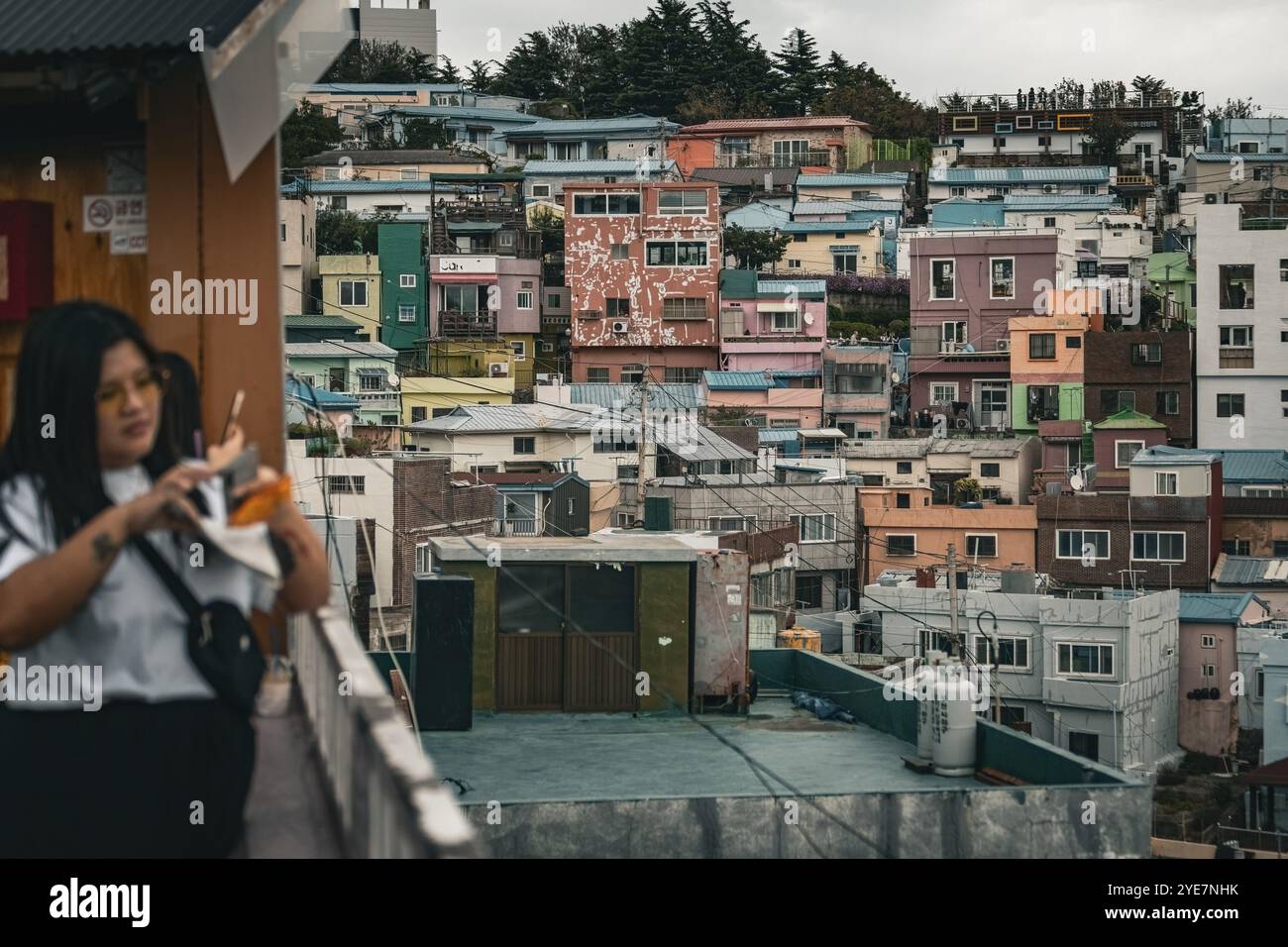 Young korean woman taking photos in Gamcheon Culture Village in Busan ...