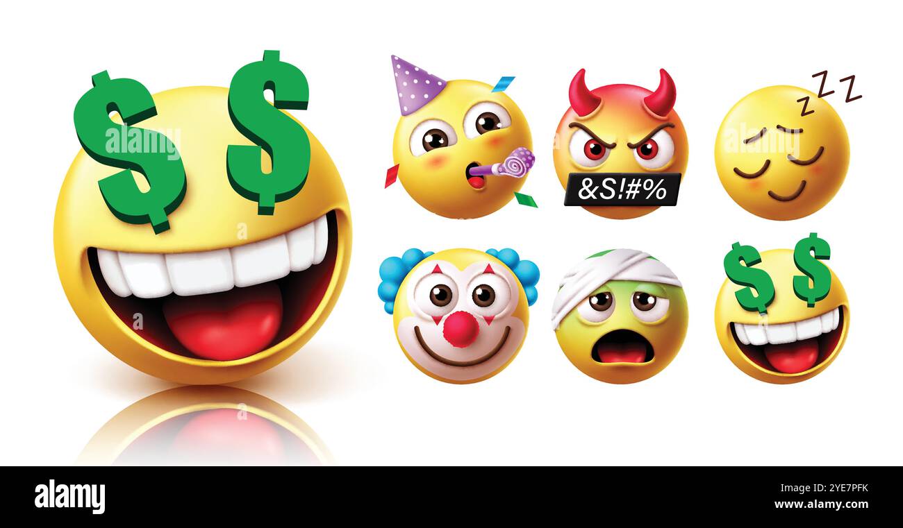 Emoji rich emoticon character vector set. Emojis wealth and prosperous ...