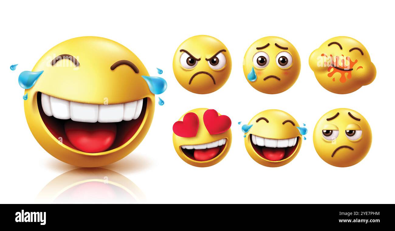 Emoji happy emoticon character vector set. Emojis laughing, fun and ...