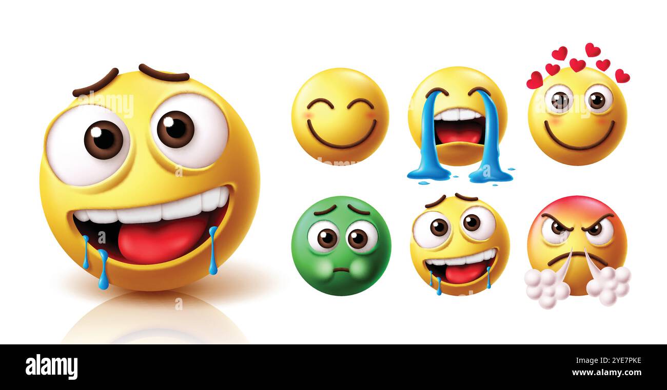 Emoji hungry emoticon character vector set. Emojis drooling, starving ...