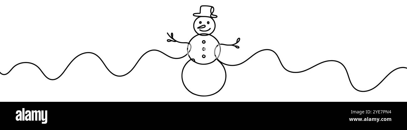 One continuous line illustration of a snowman, isolated on white ...
