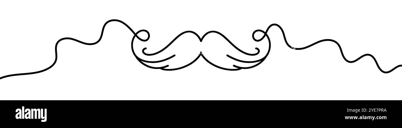 One continuous line illustration of a mustache, isolated on white ...