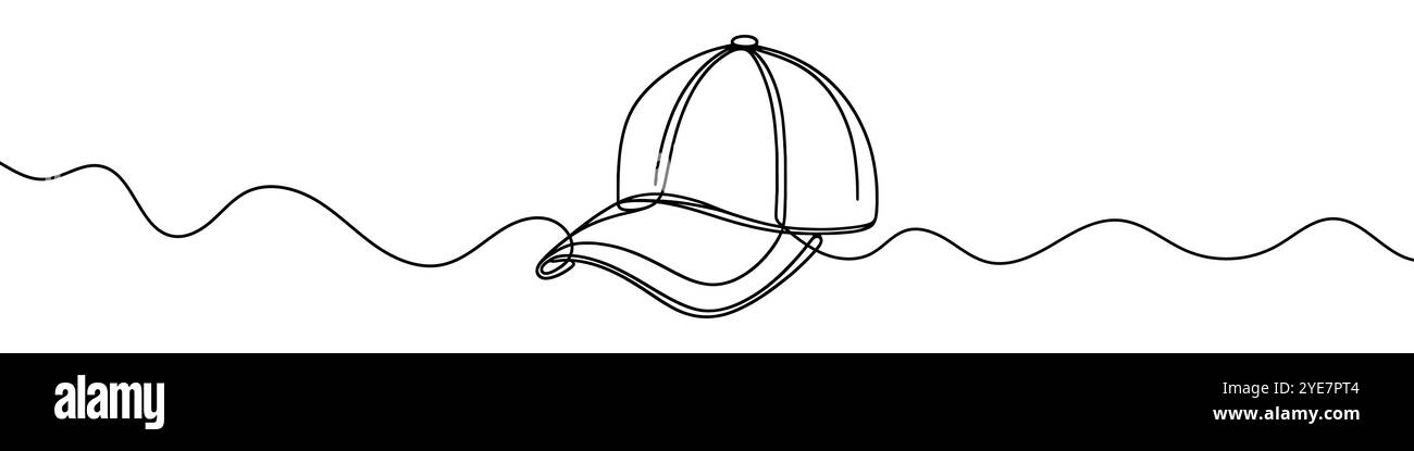 Minimalist vector illustration depicting a baseball cap with a single ...