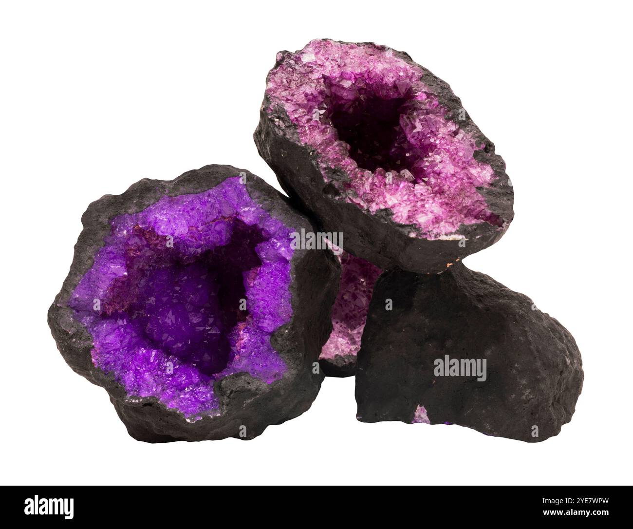 Group of vibrant geodes, isolated on white background. Geode rock ...