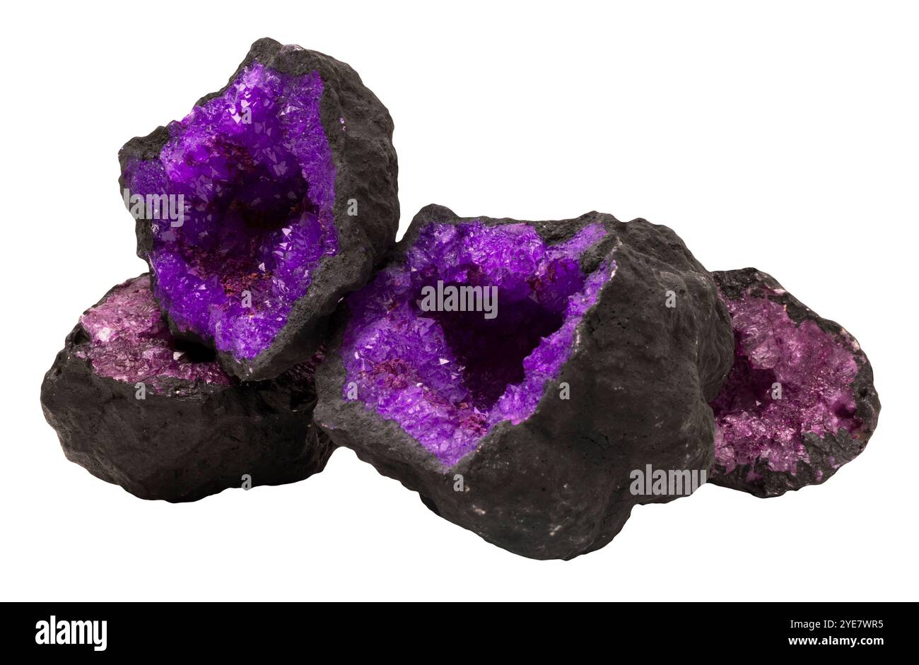 Group of vibrant geodes, isolated on white background. Geode rock ...