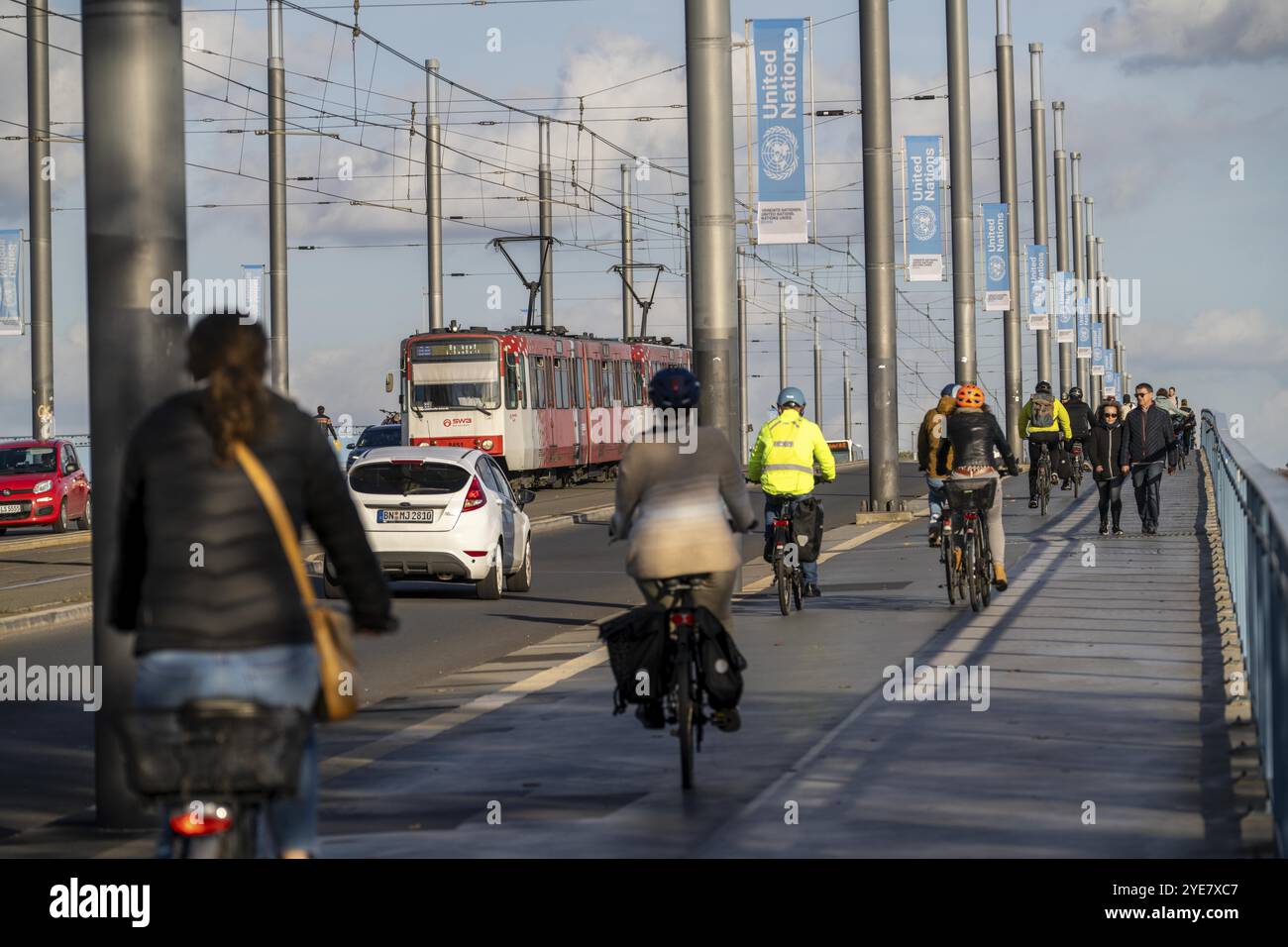 Traffic on the Kennedy Bridge, middle of the 3 Rhine bridges in Bonn ...