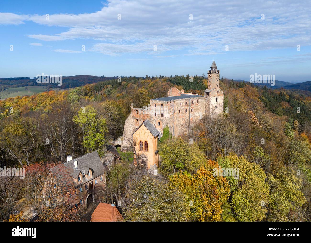 Aerial view of Grodno castle (Zamek Grodno) in Zagorze Slaskie, Poland ...