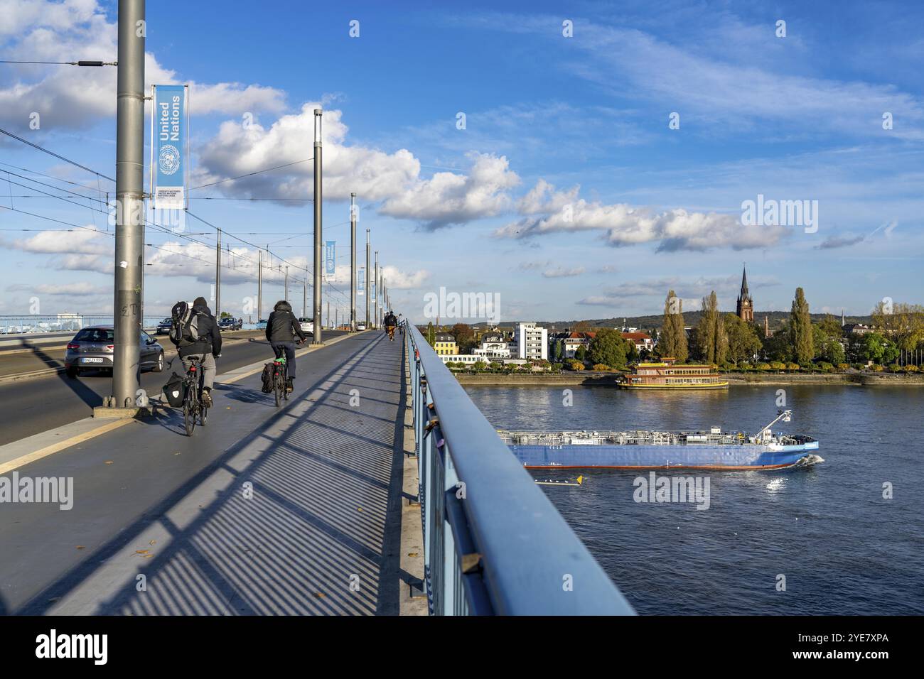 Traffic on the Kennedy Bridge, middle of the 3 Rhine bridges in Bonn ...