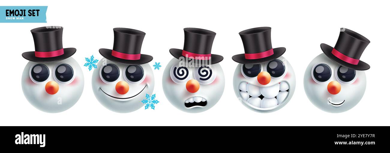 Emoji snowman christmas emoticon characters vector set. Emojis xmas ...
