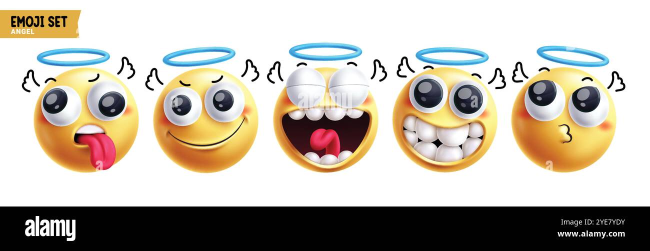 Emoji angel characters vector set. Emojis emoticon character in happy ...