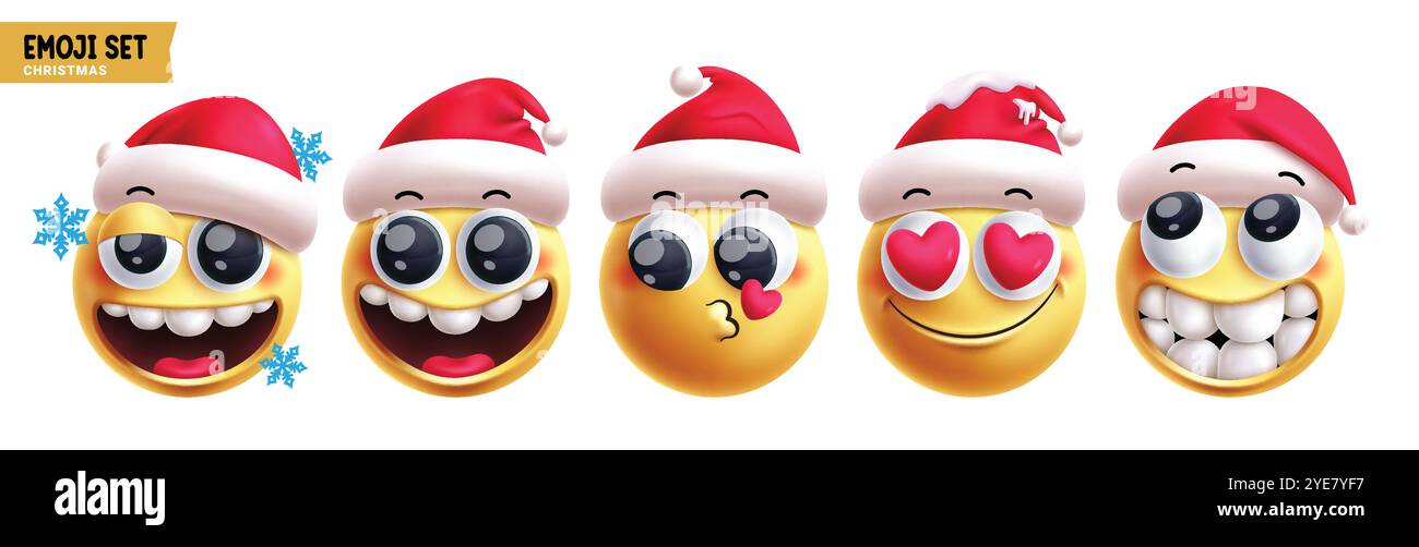 Emoji santa christmas characters vector set. Emojis xmas emoticon ...