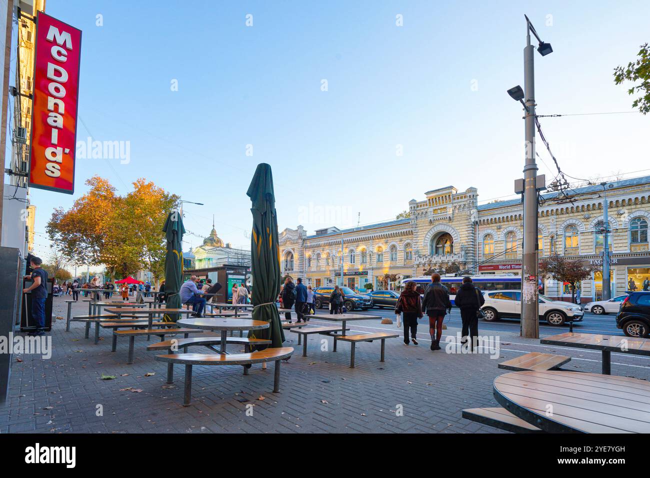 Chisinau, Moldova. October 24, 2024. Mc Donald's sign on the Stefan cel ...