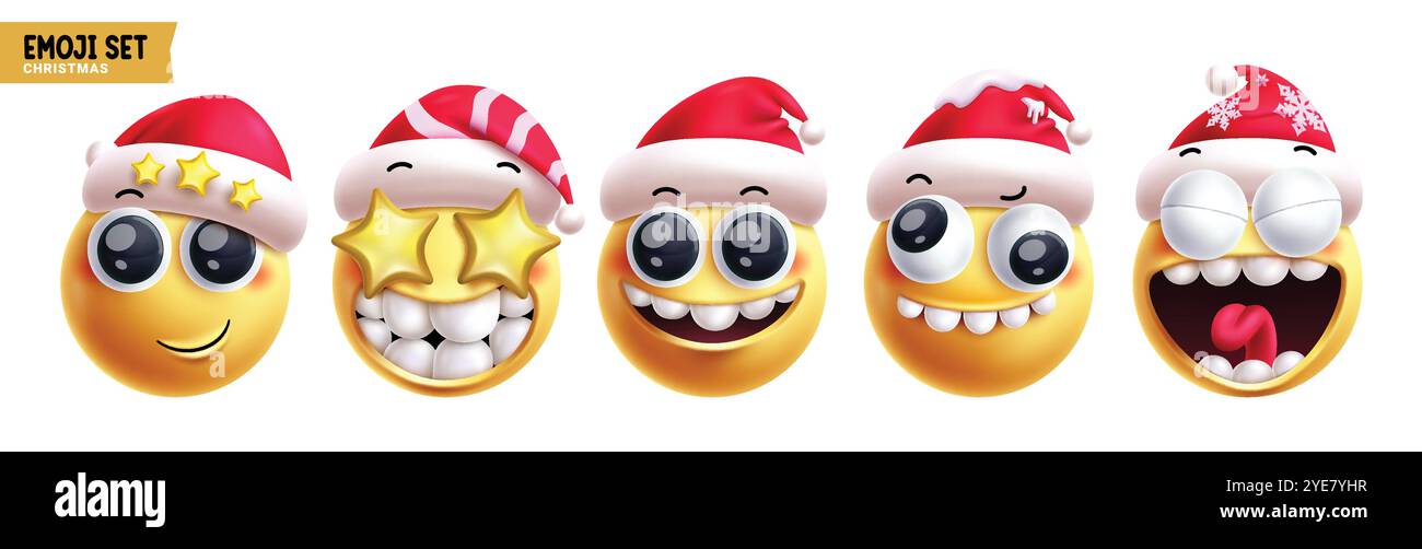 Emoji santa christmas characters vector set. Emojis xmas emoticon ...